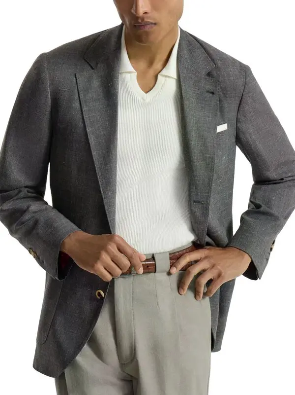 Brunello Cucinelli Wool, Silk And Linen Slubbed Fresco Deconstructed Blazer With Patch Pockets - Grey