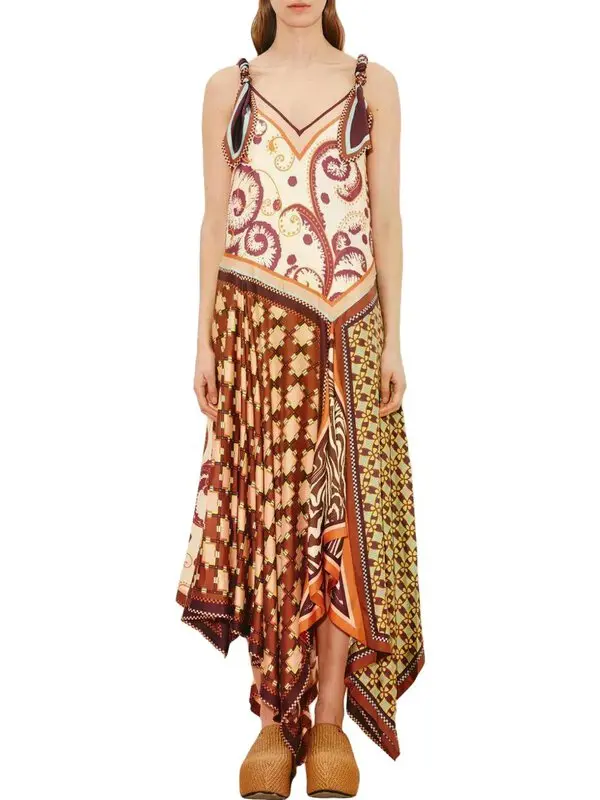 ALEMAIS Wilson Knotted Print Midi Dress - Neutrals
