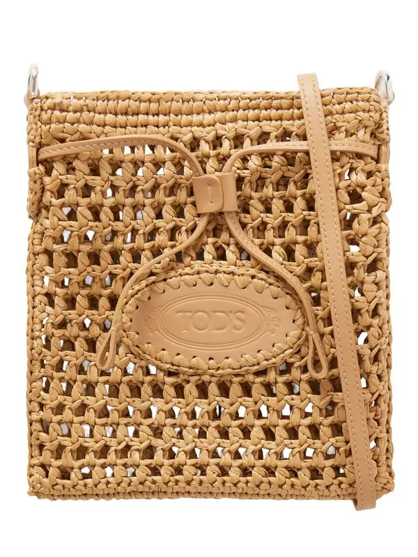 TOD'S Ebl Mini Woven Raffia Bucket Bag - Brown
