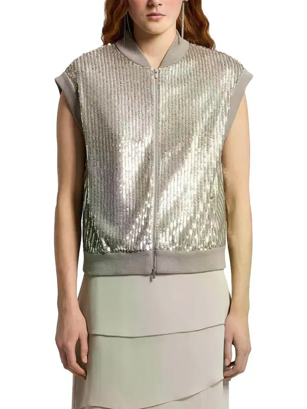 Peserico Sequined Sleeveless Jacket - Silver