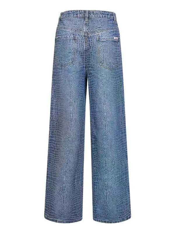 SELF-PORTRAIT Croco-effect Rhinestone Jeans - Blue