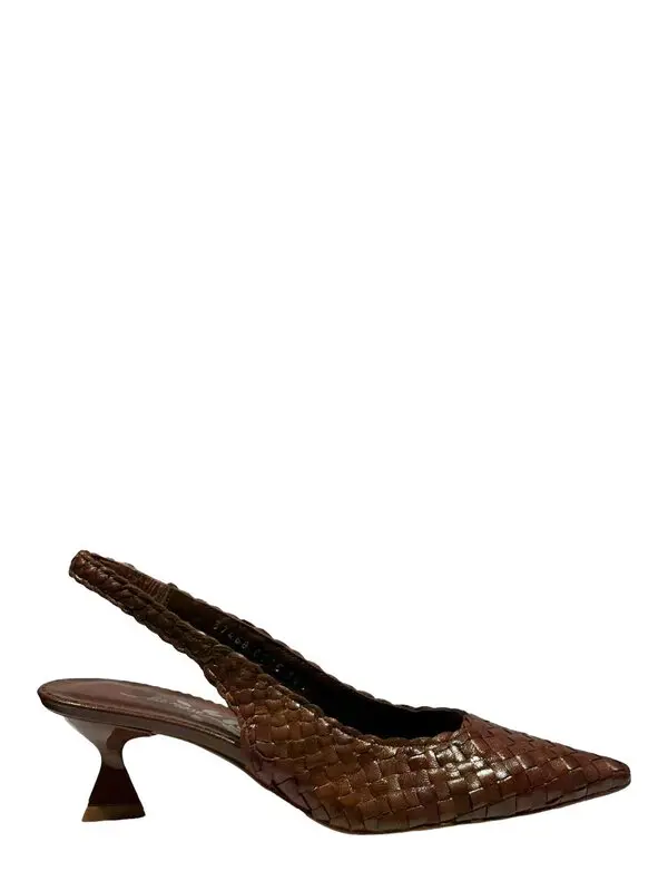 LA ROSE Carol Woven Slingback Kitten Heel Pumps - Brown