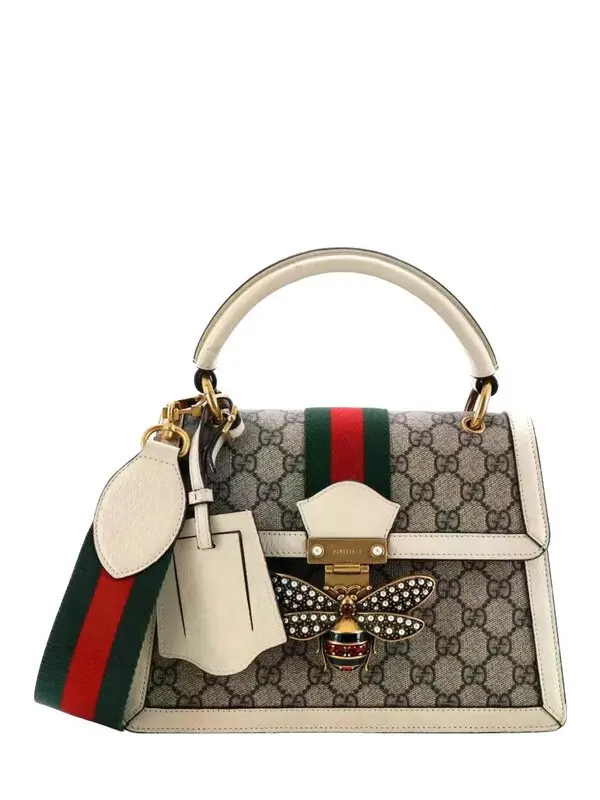 Gucci Queen Margaret Gg Coated Canvas With Leather Small Satchel - Brown