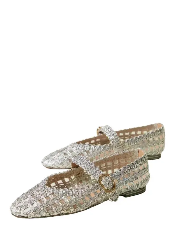 TWINSET Ballet Flats With Strap And Embroidery - Silver