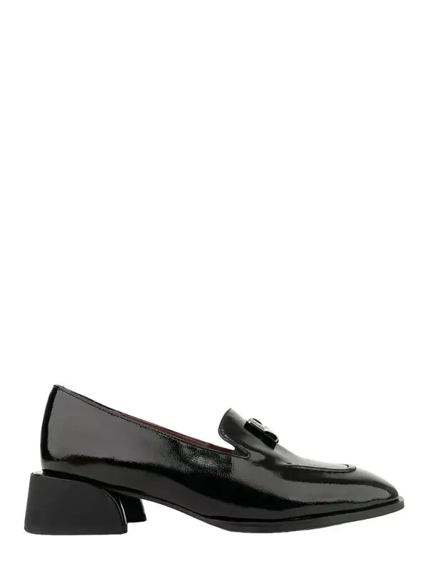 LINDA BAUMANN Patent Loafers With Bow Detail - Black