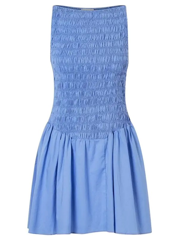 Faithfull The Brand Martina Shirred Cotton Mini Dress - Blue