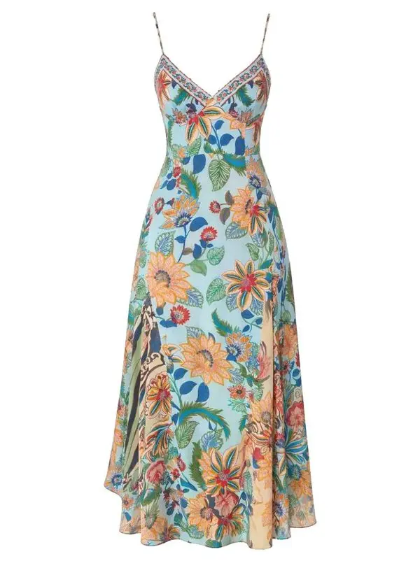 Farm Rio Delhi Floral Sleeveless Maxi Dress - Blue