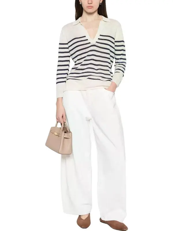Majestic Filatures Striped Polo Knitwear - Neutrals