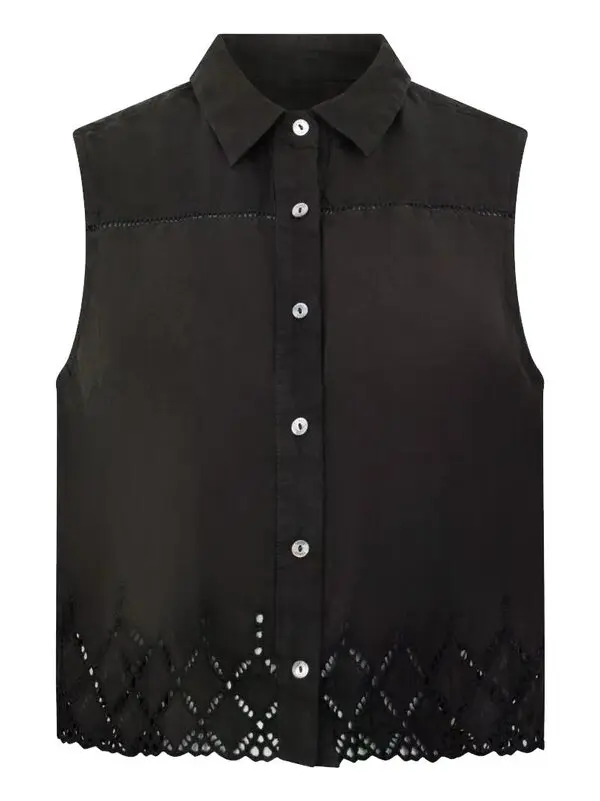 120% Lino Sleeveless Openwork Shirt - Brown