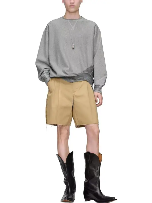 MAISON MARGIELA Pleated Frayed-hem Shorts - Neutrals