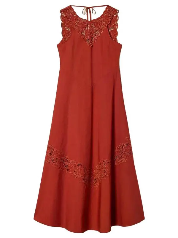 TWINSET Broderie Anglaise Long Cotton Dress - Red