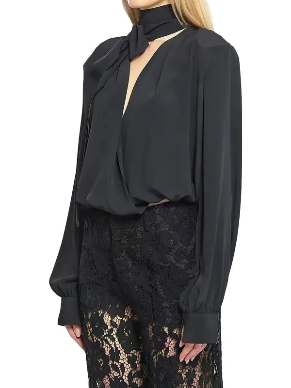 Federica Tosi Cross-over Blouse With V-neck And Long Sleeves - Black