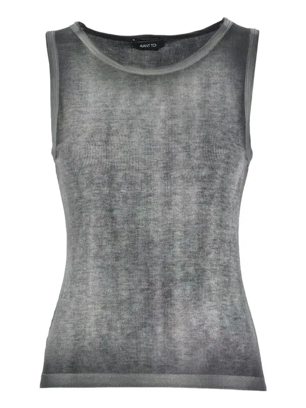 Avant Toi Ribbed Knit Round Neck Tank Top - Grey