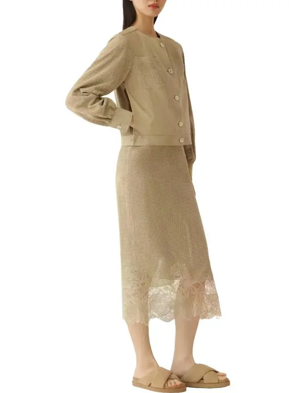 Fabiana Filippi Lace Detail Perforated Midi Skirt - Neutrals