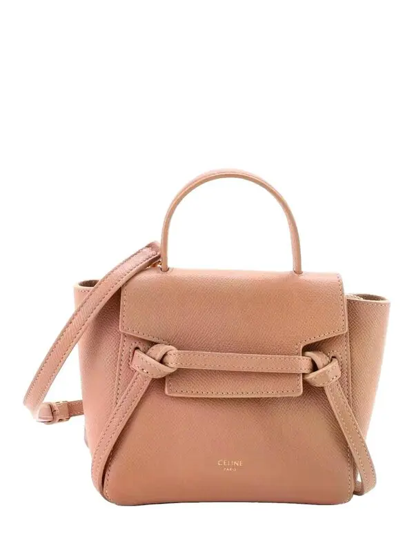 Celine Belted Pico Shoulder Bag In Textured Leather - Neutrals