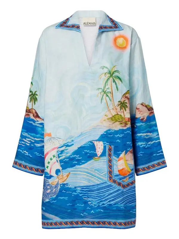 ALEMAIS Island Printed Linen Minidress - Blue