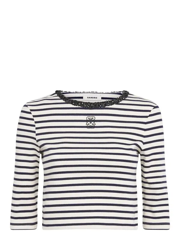 Sandro Stretch-cotton Stripe Crop Top - Blue