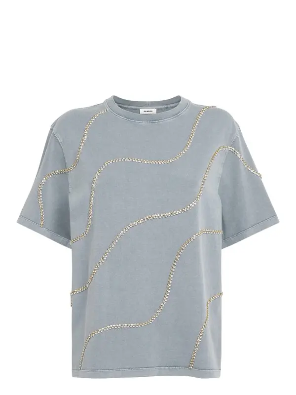Sandro Cotton T-shirt With Rhinestone Embellishments - Black