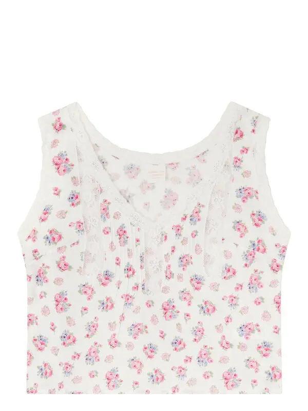 Loretta Caponi Simona Floral Print Cotton Lace Trimmed Top - Multi