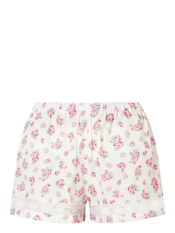 Loretta Caponi Rosita Lace-trimmed Floral-print Cotton Shorts - Pink