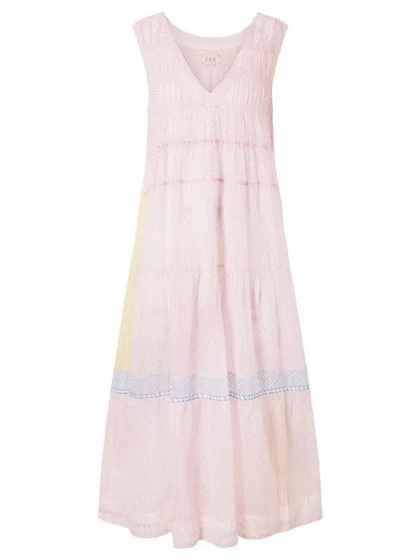 EKA Ember Striped Cotton Silk Midi Dress - Multi
