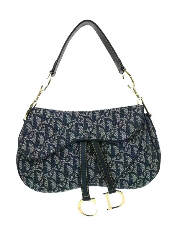Dior 2002 Double Saddle Canvas Handbag - Blue