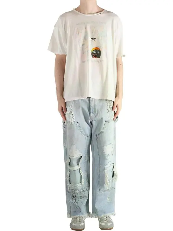 PALY Graphic Print Distressed Cotton T-shirt - Neutrals
