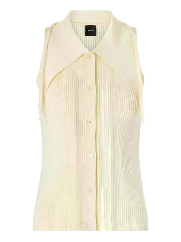 Pinko Ribbed Knit Button-up Top - Neutrals