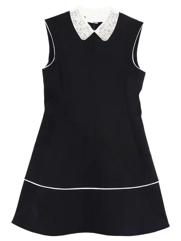 Maje Sleeveless Flared Dress With Embellished Peter Pan Collar - Blue