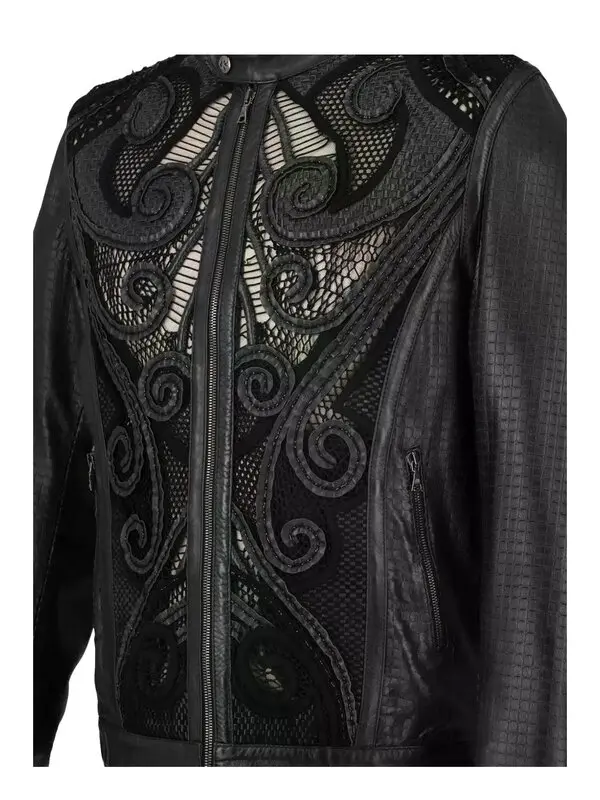 John Richmond Embossed Leather Coat With Filigree Detail - Black