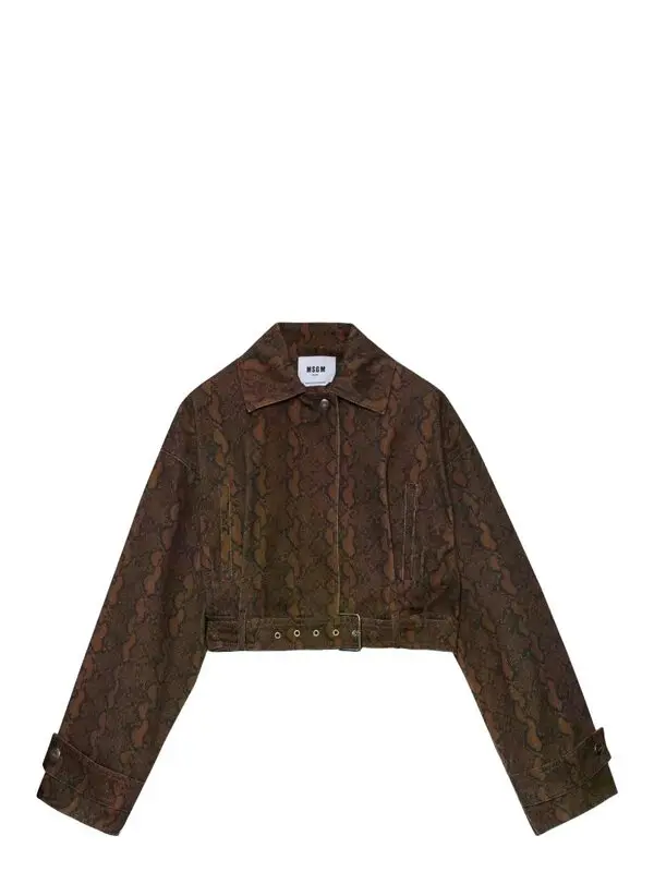 MSGM Belted Patterned Coat - Brown