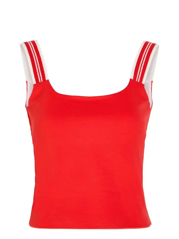 SPENCE Court Piqué Ponte Top With Striped Terry Shoulder Straps - Red