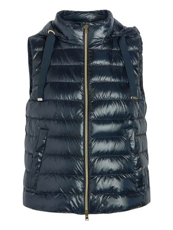 Herno Padded Hooded Glossy Shell Gilet - Blue