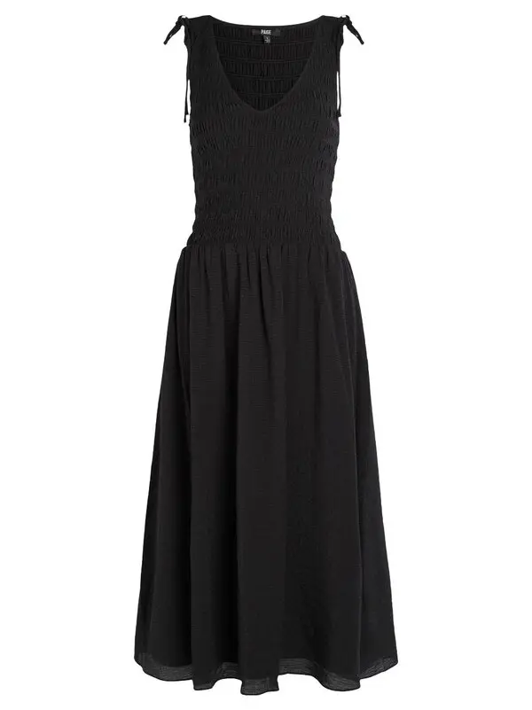 Paige Shirred Woven Midi Dress - Black