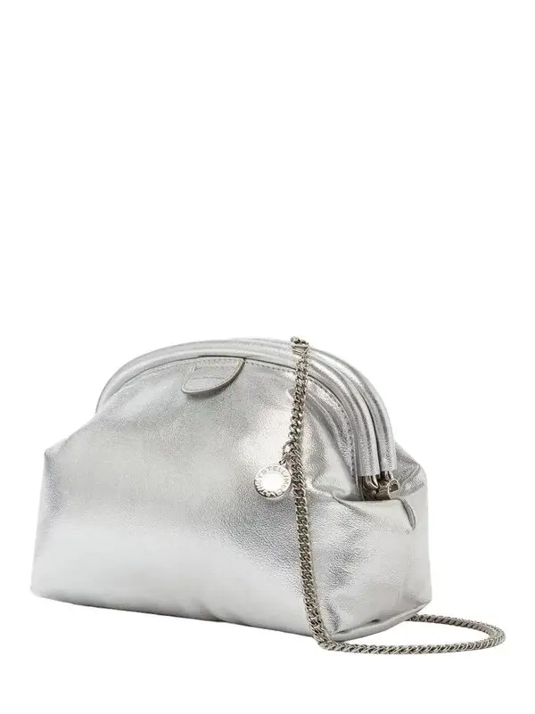 Stella McCartney Metallic Vegan Leather Clutch Bag With Chain Strap - Silver