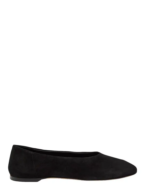 TOTEME Suede Almond Toe Ballet Flats - Black