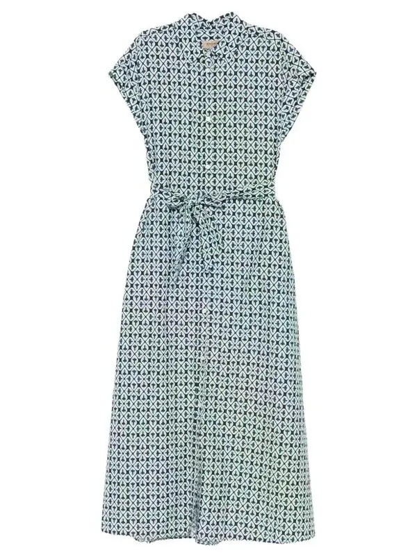 Woolrich Belted Midi Dress With Abstract Print - Blue