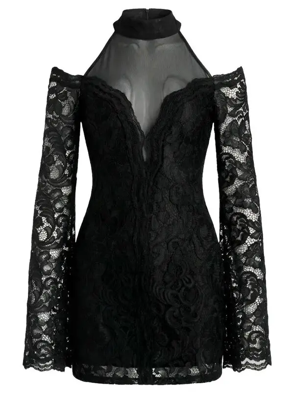 AXEL 113 Cold-shoulder Lace Mini Dress - Black