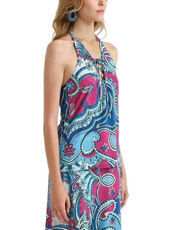 Malìparmi Halterneck Paisley-print Jersey Top - Blue