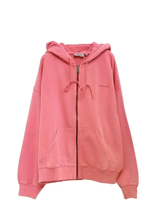 Carhartt Work In Progress Logo Embroidered Zip-up Hoodie - Pink