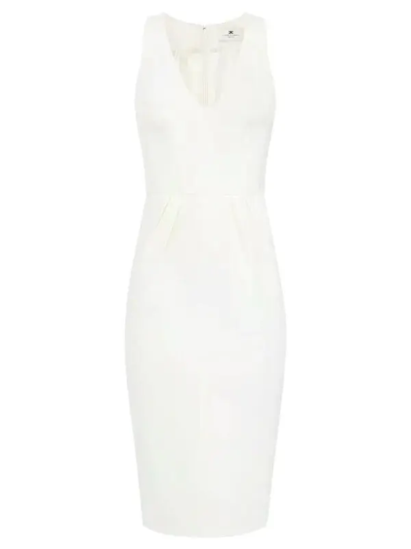 Elisabetta Franchi Sleeveless V-neck Crêpe Dress With Embroidered Logo - Neutrals