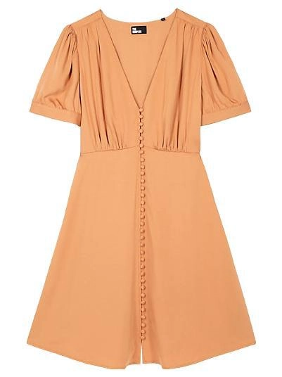 The Kooples V-neck Button-down Woven Mini Dress - Camel