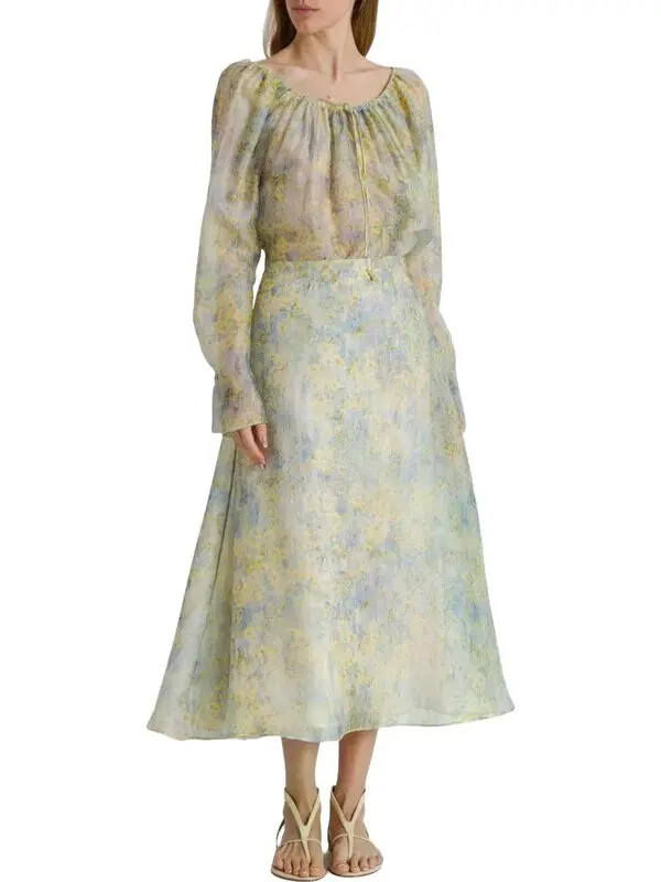 Alberta Ferretti Floral Print Tie Blouse - Yellow