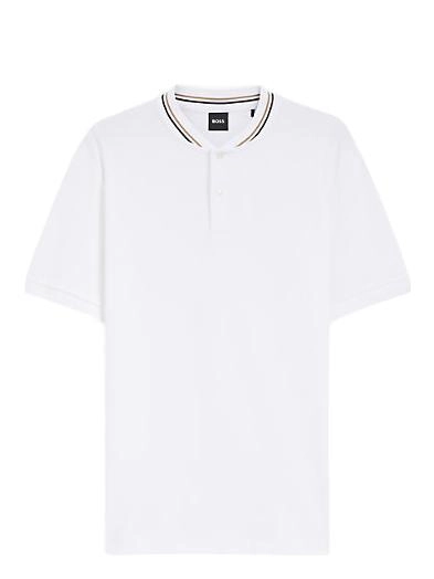 BOSS Baseball-collar Short-sleeved Cotton Polo Shirt - White