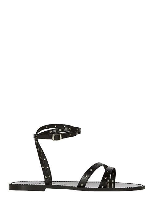 The Kooples Strappy Flat Leather Sandals With Eyelet Embellishment - Black