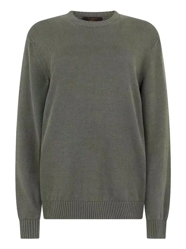 SLOWEAR Crew Neck Sweater With Ribbed Hem - Green