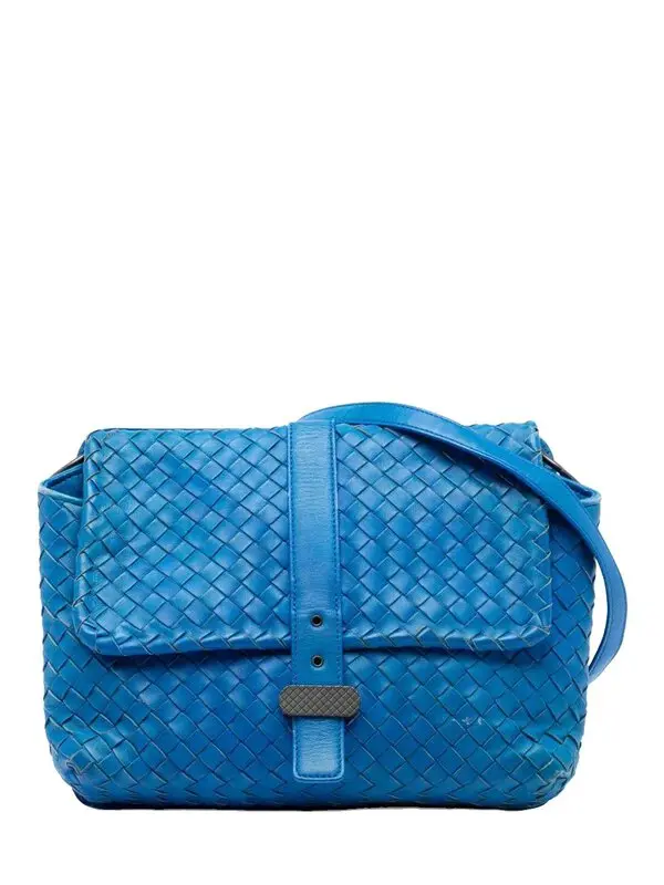 Bottega Veneta 2012-2025 Nappa Intrecciato Double Sided Flap Shoulder Bag - Blue