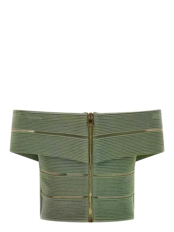 Balmain Off-the-shoulder Zip-fastening Top - Green