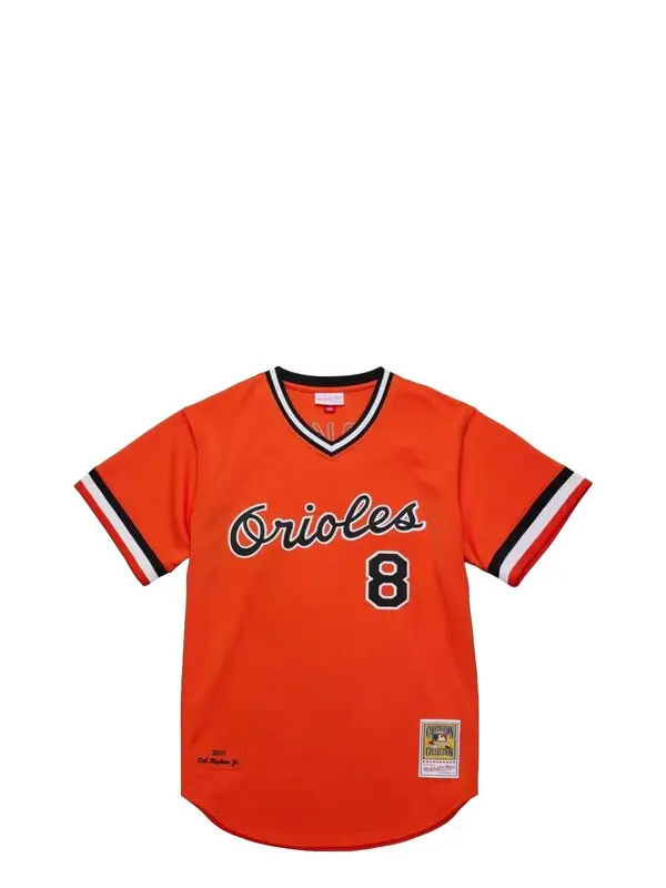 Mitchell & Ness V-neck T-shirt With Striped Trim - Orange