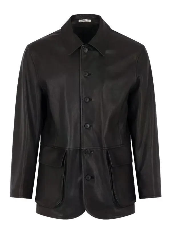 Auralee Buttoned Leather Jacket - Brown
